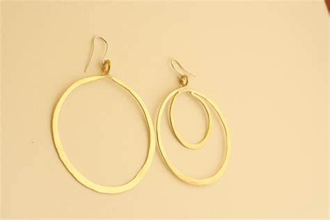 Brass Mismatch Earring Large Bronze Asymmetric Earring Big Etsy