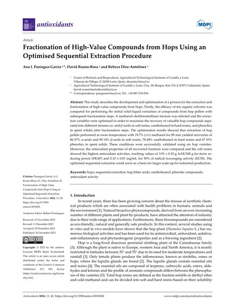 Pdf Fractionation Of High Value Compounds From Hops Using An Optimised Sequential Extraction