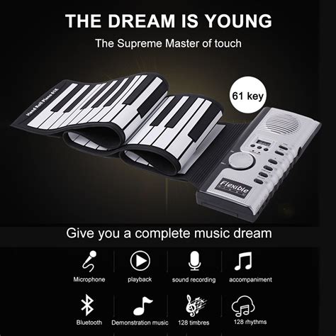 Roll Up Midi Flexible Piano 61 Keys Silicone Porta Grandado