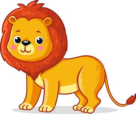 شیر جوان در زمینه سفید حیوان زیبای آفریقایی به سبک کارتونی تصویر وکتور