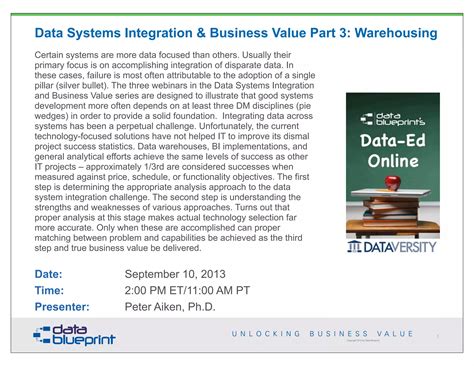 Data Ed Data Systems Integration And Business Value Pt 3 Warehousing Pdf