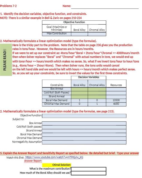 Solved Problems 7 2 Name 1 Identify The Decision Variables