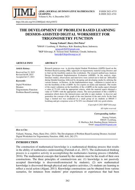 Pdf The Development Of Problem Based Learning Desmos Assisted Digital Worksheet For
