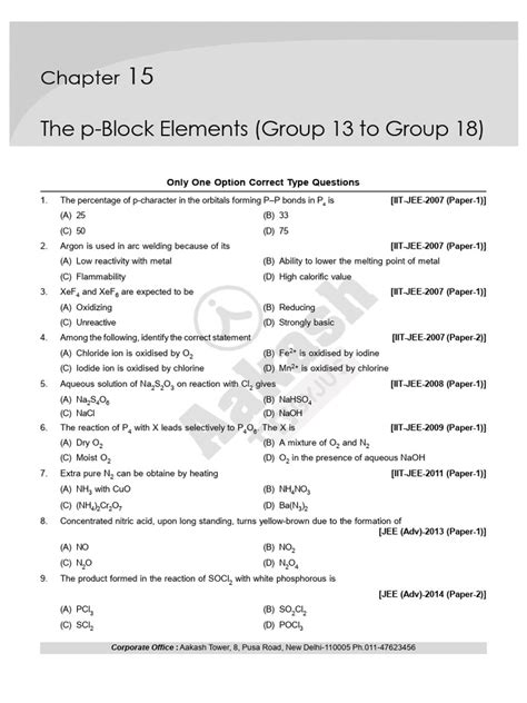 C Ch 15 The P Block Elements Group 13 To Group 18 Pdf