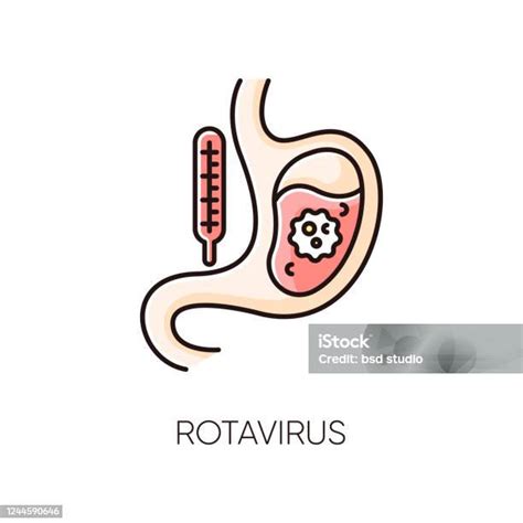 로타 바이러스 Rgb 색상 아이콘입니다 세균성 위장염 전염성 위장 바이러스 위험한 위 감염 복통 소화 불량 중독 격리 벡터 일러스트레이션 개념에 대한 스톡 벡터 아트 및