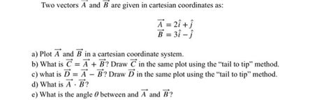 Solved Two Vectors A And B Are Given In Cartesian Chegg Com