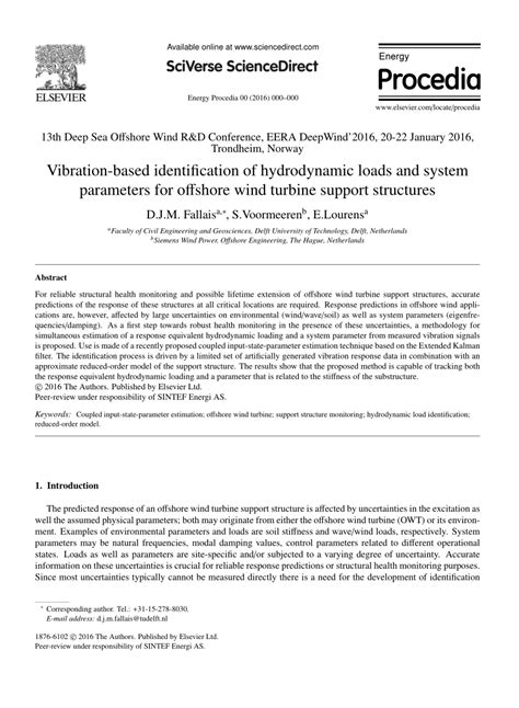 Pdf Vibration Based Identification Of Hydrodynamic Loads And System