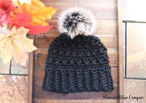 Chunky Crochet Beanie With Pom Pom Free Crochet Hat Pattern Marias