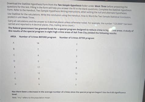 Solved Download The StatDisk Hypothesis Form From The Two Chegg Com