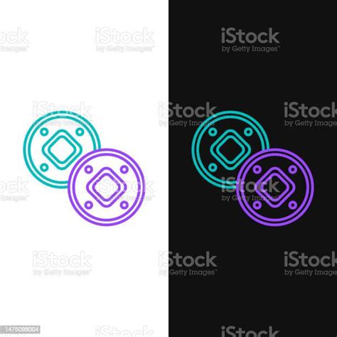 흰색과 검은 색 배경에 고립 된 녹색과 보라색 라인 유대인 동전 아이콘 통화 기호입니다 벡터 일러스트레이션 0명에 대한 스톡 벡터 아트 및 기타 이미지 Istock