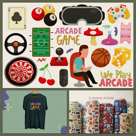 Game Arcade Vector Clipart And Seamless Pattern Masterbundles