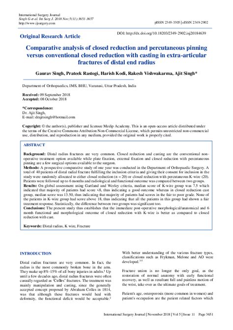 Pdf Comparative Analysis Of Closed Reduction And Percutaneous Pinning Versus Conventional