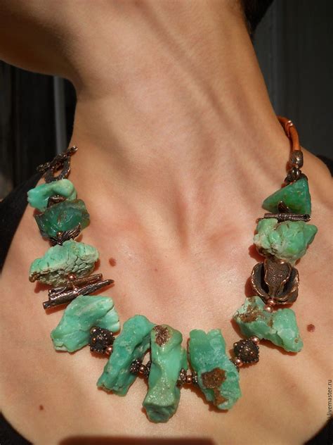 Хризопраз бронза кожа Колье купить в интернет магазине на Ярмарке