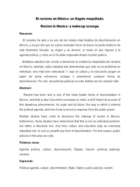 El Racismo En México Ii Pdf Racismo Discriminación Y Relaciones