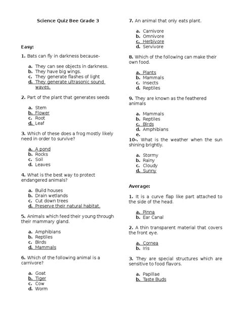 Grade 3 Science Questions With Answers