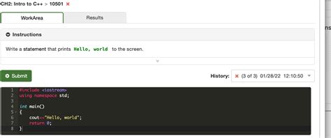 Solved Ch2 Intro To C 10501 X Workarea Results Ns