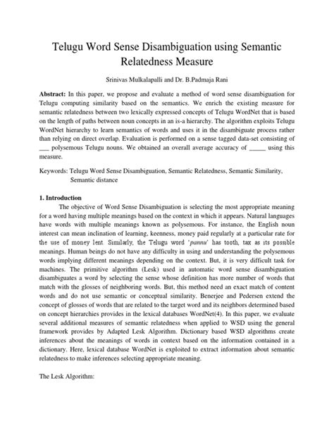 Wsd Using Semantic Relatedness Measure Pdf Word Semantics