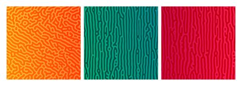 Set Of Three Colorful Turing Reaction Gradient Backgrounds Abstract Diffusion Pattern With