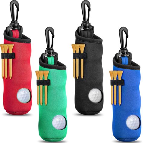 4 Pieces Golf Tee Holder Golf Ball Carry Bag Pouch Ball Holder Keychain