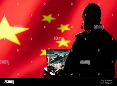 Chinese Air Defense Operator Using Radar System On Laptop To Detect Intercontinental Ballistic