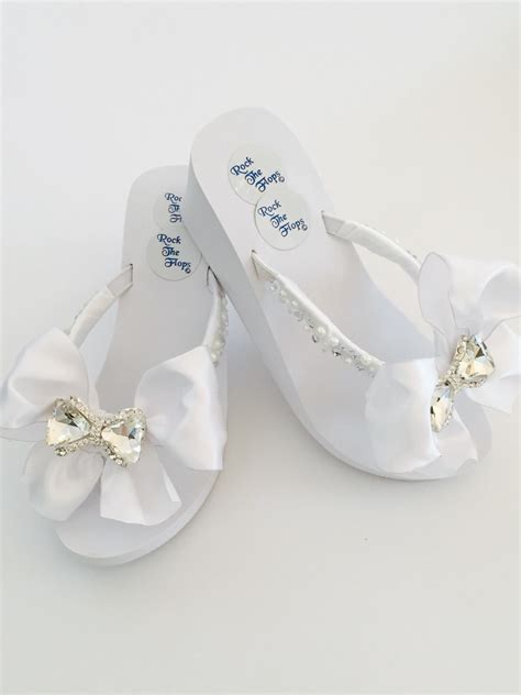 Bridal Flip Flops3 Wedgeswhite Wedding Flip By Rocktheflops