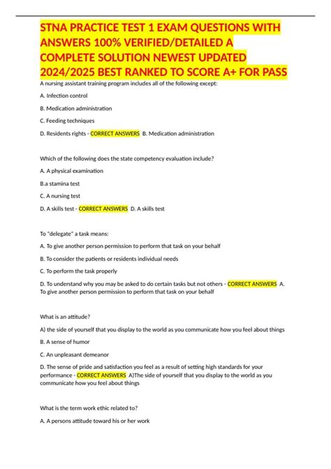 Stna Practice Test 1 Exam Questions With Answers 100 Verified Detailed A Complete Solution