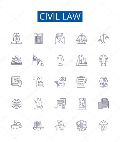 Línea De Derecho Civil Iconos Letreros Establecidos Diseño De