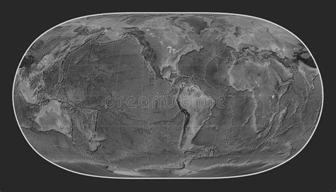 Tectonic Plate Boundaries On The World Grayscale Map 90 Pm N Stock Illustration