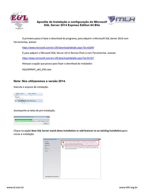 Apostila Final Instalação De Sql 2014 Revisada 2017 Pdf Microsoft