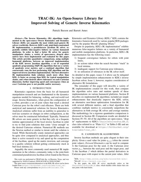 Pdf Trac Ik An Open Source Library For Improved Solving Of Generic