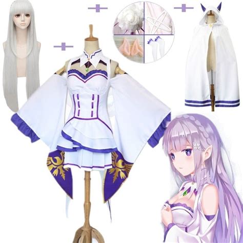 Emilia Dress Re Zero Cosplay Sets Wig Women Cosplay Dress Emilia