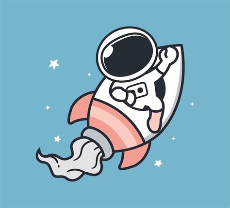 우주 비행사는 로켓에 발사 프리미엄 벡터