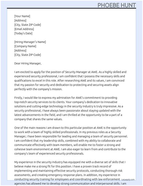 Cover Letter For Security Manager Lazyapply