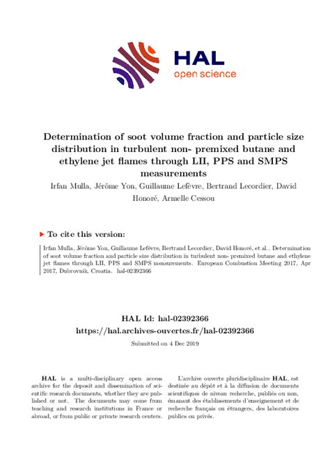Pdf Determination Of Soot Volume Fraction And Particle Size Distribution In Turbulent Non