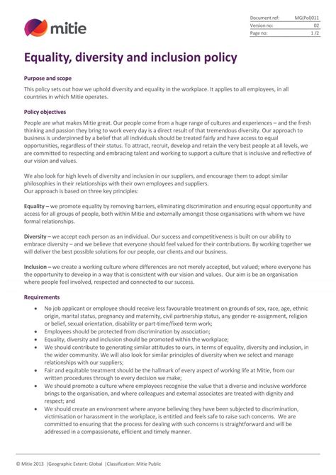 Equality And Diversity Policy Mitie