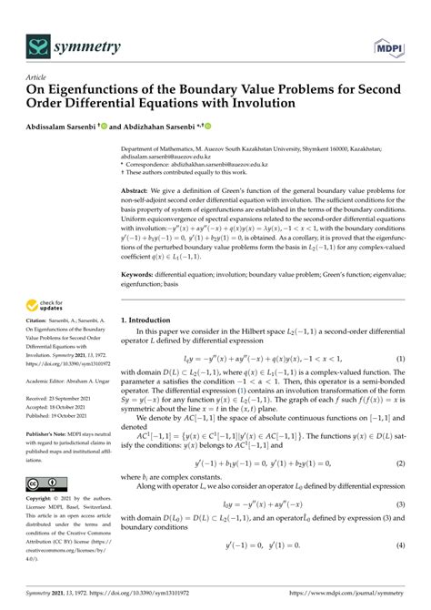 Pdf On Eigenfunctions Of The Boundary Value Problems For Second Order