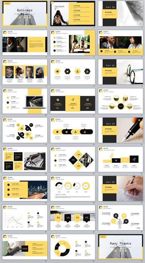 27 Yellow Business Plan Report Powerpoint Template Дизайн каталога продукции Макет