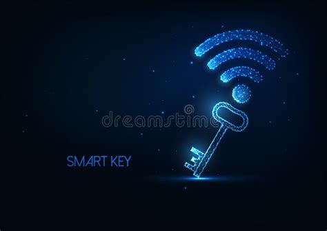 Futuristic Smart Key Concept With Glowing Low Polygonal Key And Wifi