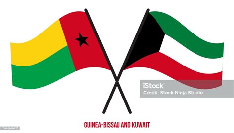 기니 비사우와 쿠웨이트 국기가 교차하고 평평한 스타일로 흔들립니다 공식 비율 올바른 색상 경제에 대한 스톡 벡터 아트 및 기타 이미지 Istock