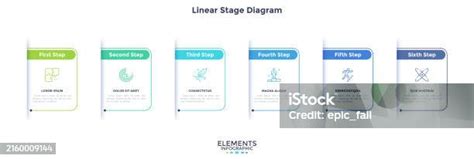 6개의 종이 흰색 직사각형 요소가 수평 행에 배치됩니다 사업 개발 프로세스의 6단계 개념 간단한 인포 그래픽 디자인 템플릿입니다