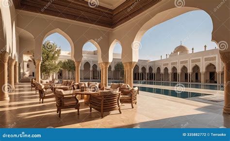 Facade Of A Building In Andalusian Design Rectangular Shape Long Windows Ledge With Columns