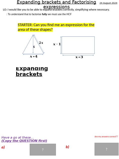 2 2 Expanding Brackets And Factorising Expressions Pdf
