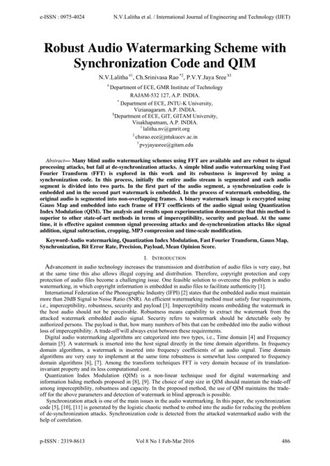 Pdf Robust Audio Watermarking Scheme With Synchronization Code And Qim