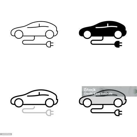 전기 자동차 유니버설 아이콘 디자인은 편집 가능한 스트로크가있는 4 가지 스타일입니다 선 솔리드 플랫 라인 및 듀오톤 라인 웹 페이지 모바일 앱 Ui Ux 및 Gui