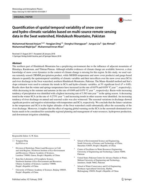 Pdf Quantification Of Spatial Temporal Variability Of Snow Cover And Hydro Climatic Variables