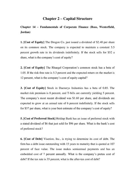 Exercise Chapter 2 Exercise Chapter 2 Chapter 2 Capital Structure