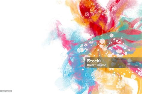 아크릴 추상 템플릿 흰색 배경에 화려한 브러시 스트로크 생생한 예술 활기차고 역동적인 디자인에 대한 스톡 벡터 아트 및 기타 이미지 디자인 밝은 빛 밝은 색상