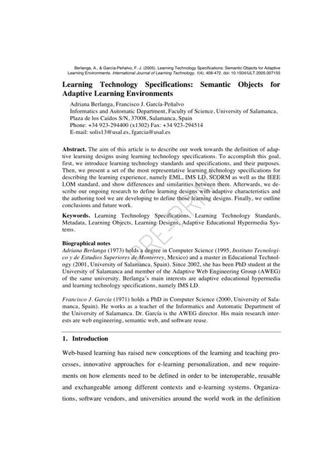Pdf Learning Technology Specifications Semantic Objects For Adaptive Learning Environments