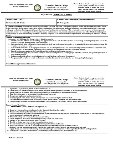 Syllabus Cs411 Multimedia System Development Pdf Multimedia Design