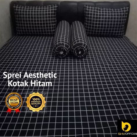 Jual Sprei Aesthetic Kotak Hitam 120x200 160x200 180x200 Murah Premium